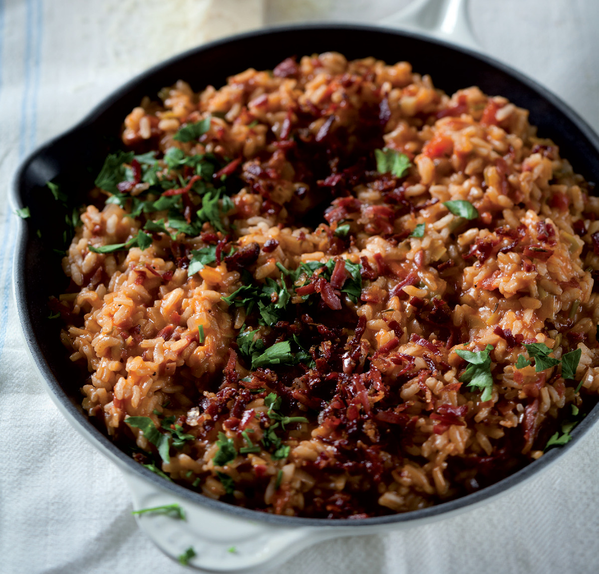 Crispy lardon and spicy tomato risotto | Woolworths TASTE
