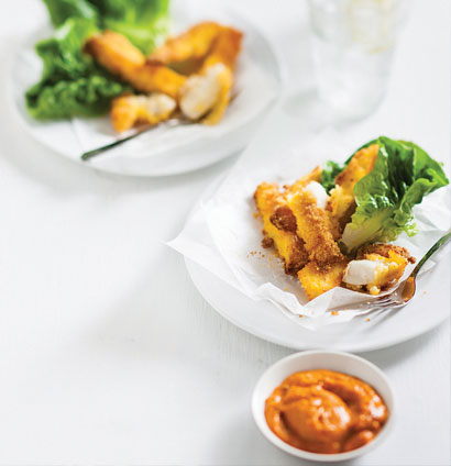Crisp fish strips and sweet pepper sauce recipe | TASTE