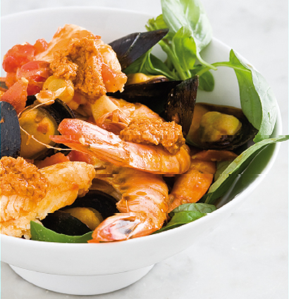 Easy bouillabaisse with sun-dried-tomato pesto and fresh basil ...