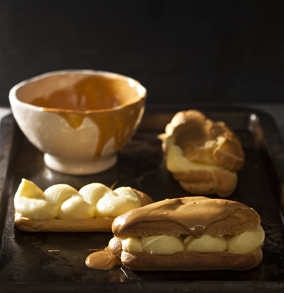 Lemon custard eclairs with caramelised white chocolate | Recipe