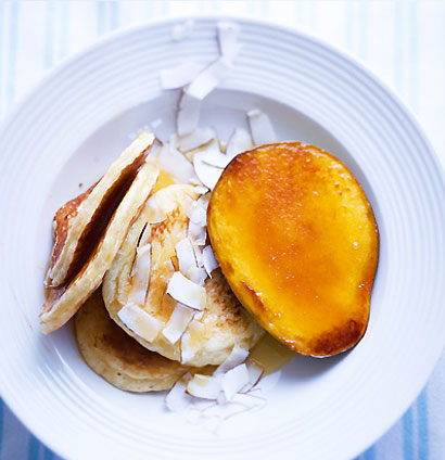 Fluffy coconut crumpets with mango brulee | Woolworths TASTE