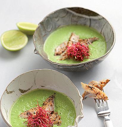 Fresh pea soup & smoked peppered mackerel recipe | TASTE