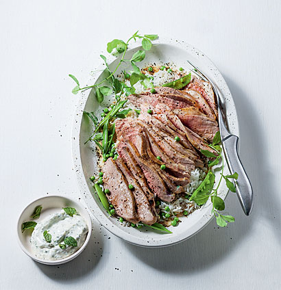 Grilled leg of lamb & fresh pea rice recipe | WW TASTE