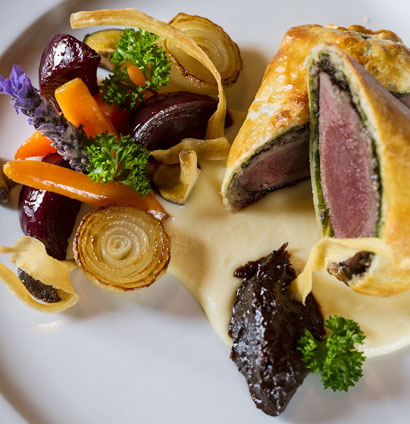 Klein karoo springbok wellington with parsnip puree, baby root ...