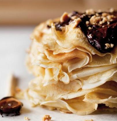 Lacey crepes, warm chocolate & crumbled fudge recipe | TASTE