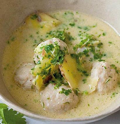 Pork meatballs poached in coconut broth recipe | WW TASTE