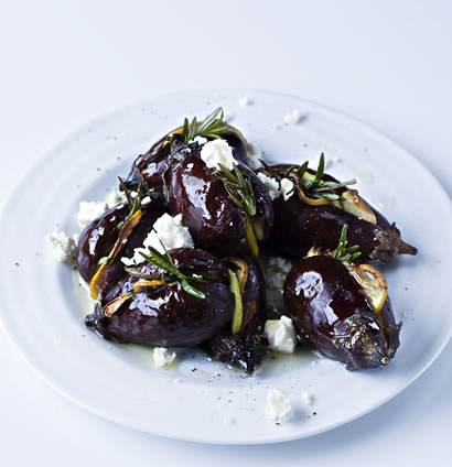 Roast Baby Brinjals,Garlic, Lemon, and Oregano Recipe | TASTE