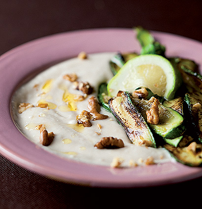 Skordalia & Fried Baby Marrow and Lemon recipe | TASTE