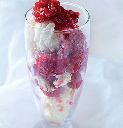 White chocolate wafer and raspberry sundae | Woolworths TASTE