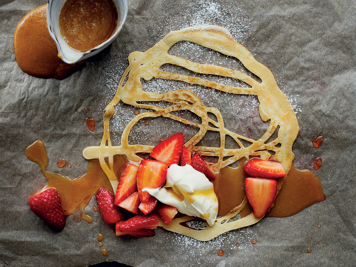 Lacy pancakes and toffee fudge sauce recipe | TASTE