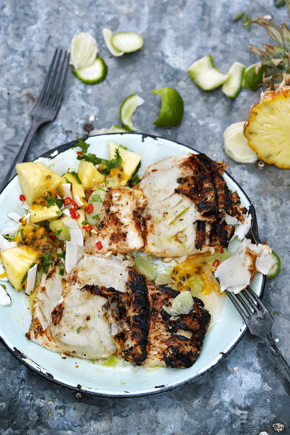 Brined hake with tangy pineapple-and-coconut salsa | Woolworths TASTE