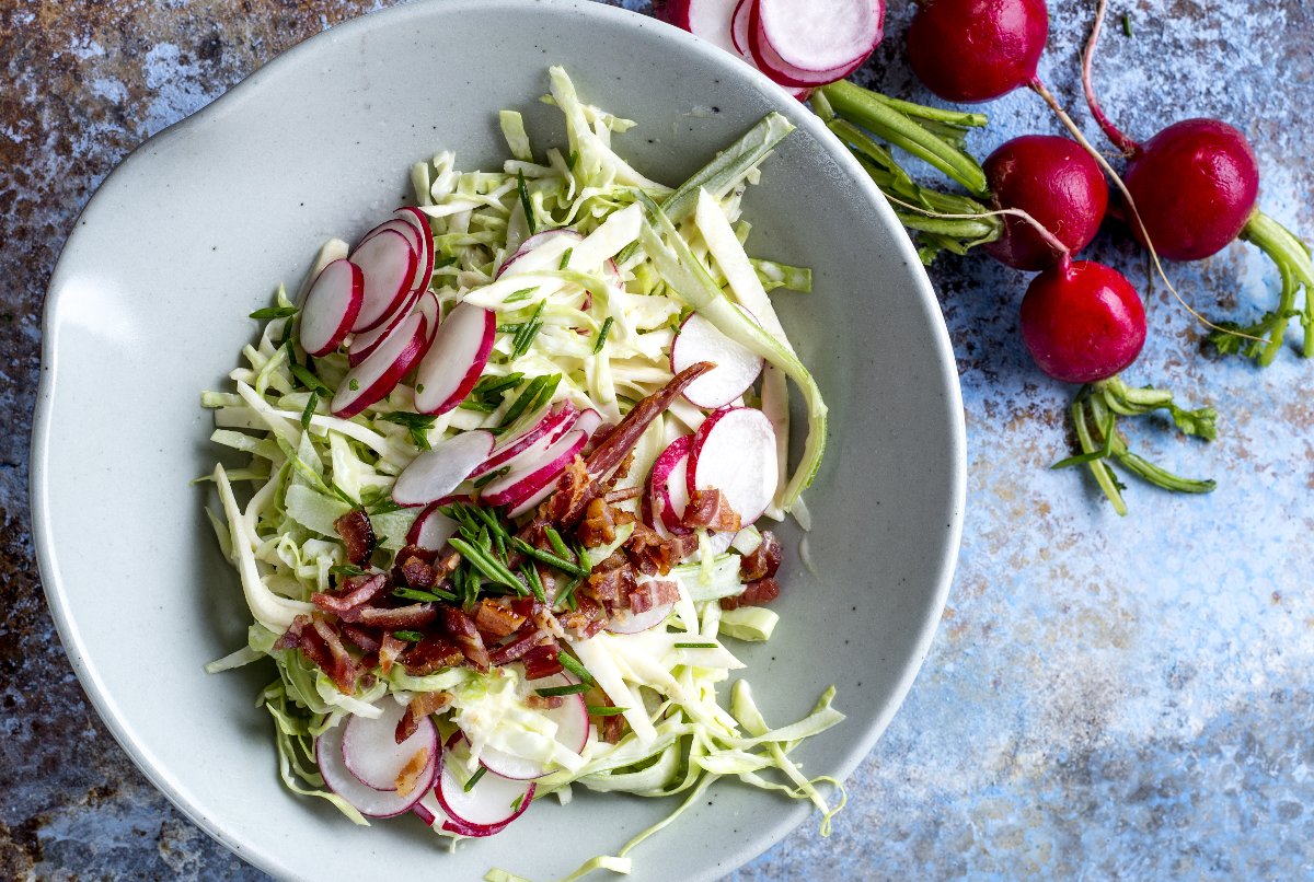 Crunchy vegetable salad with crumbled crispy bacon | Woolworths TASTE