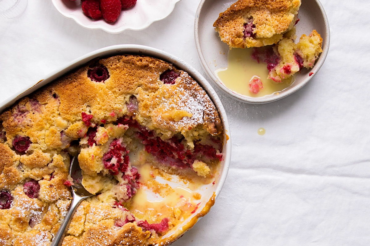 White Chocolate, Raspberry Self-Saucing Pudding recipe | TASTE