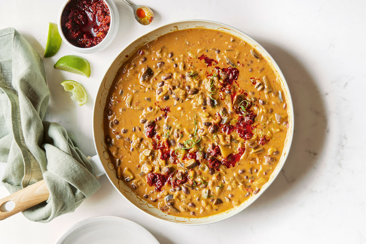 Creamy black bean, harissa and almond butter stew recipe | TASTE