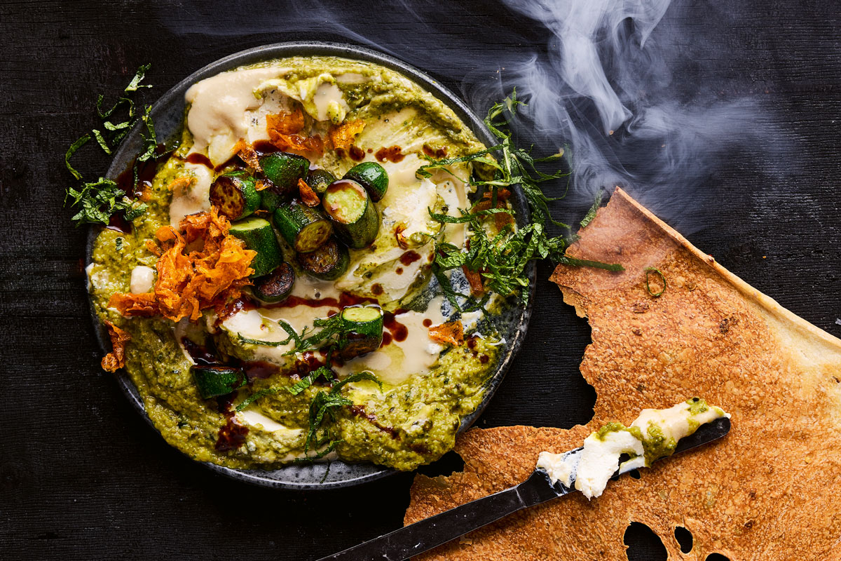 Smoky baby marrow dip with crispy lavash bread | WW TASTE