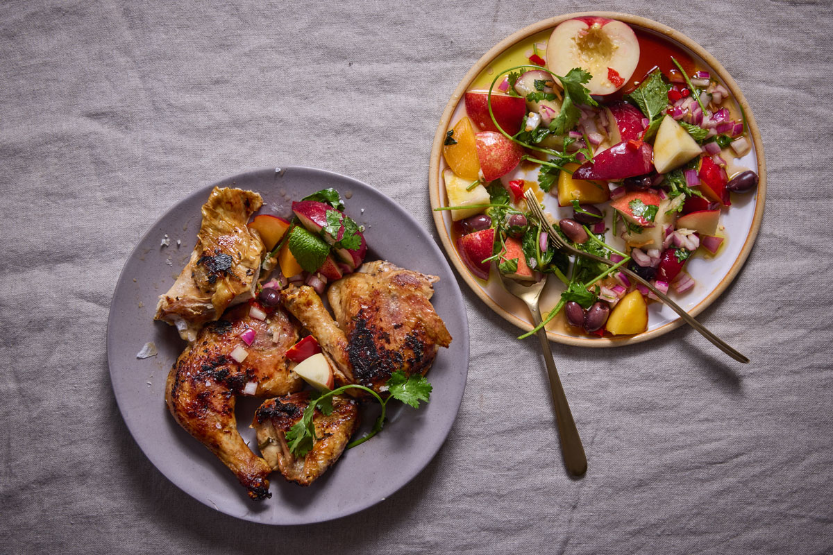 Pollo al mattone with nectarine salsa | Woolworths TASTE