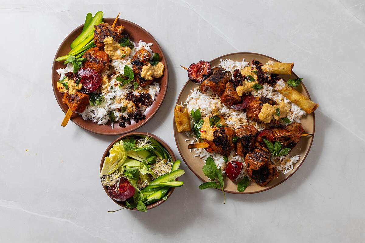 Ostrich steak skewers with satay sauce | Woolworths TASTE