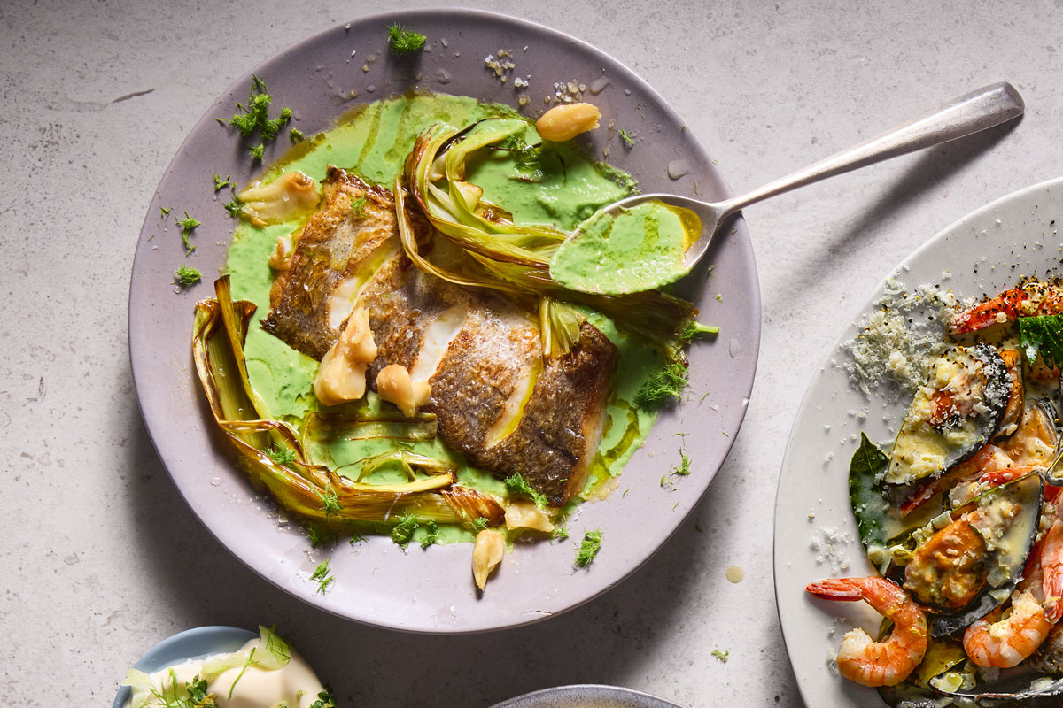 Pan-fried hake on pea purée | Woolworths TASTE