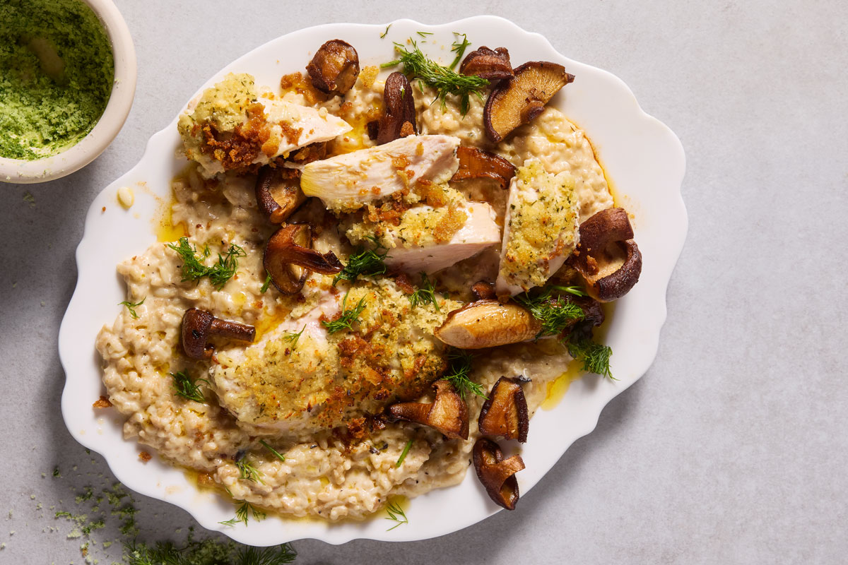 Chicken breasts topped with mushroom risotto | Woolworths TASTE