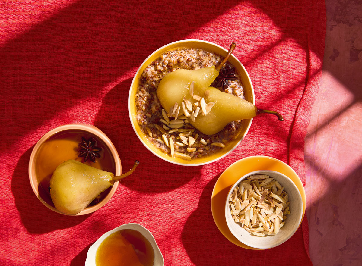 Sorghum porridge with spiced poached pears recipe | WW TASTE